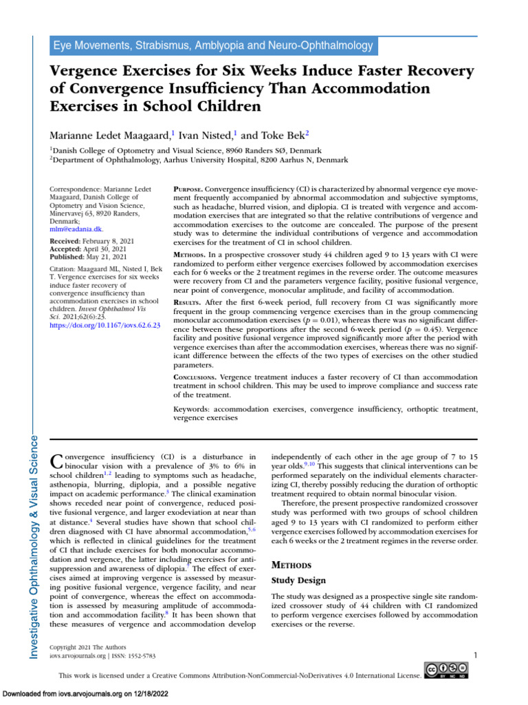 (Article en Anglais) Vergence Exercises For Six Weeks Induce Faster Recovery | PDF | Human Eye ...