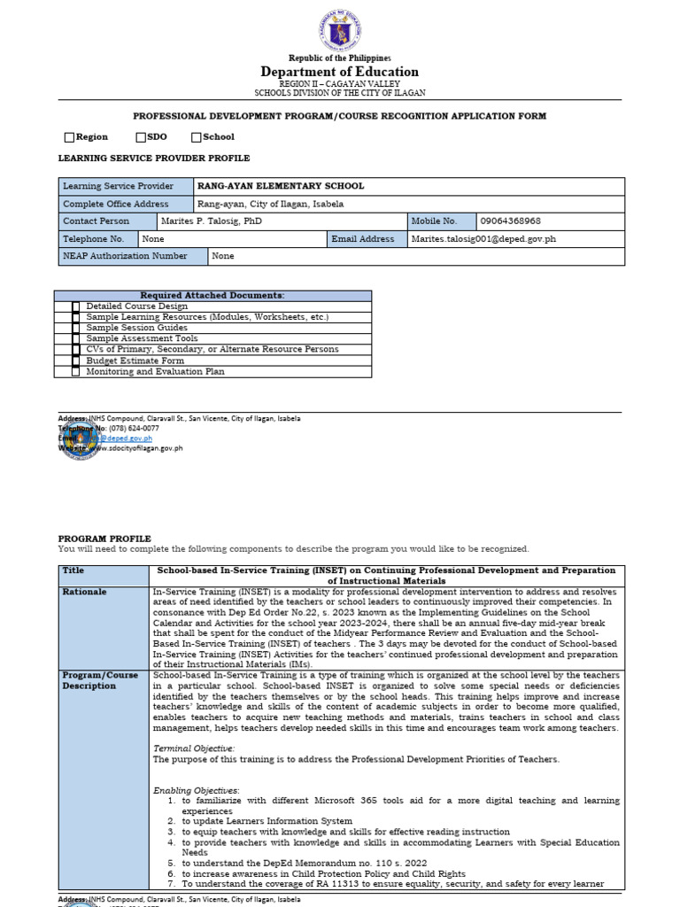 Inset Proposal Final2024 | PDF | Learning | Teachers