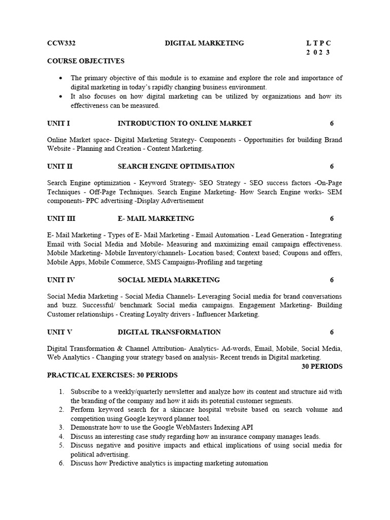CCW332 - Digital Marketing - Syllabus | Download Free PDF | Digital Marketing | Search Engine ...