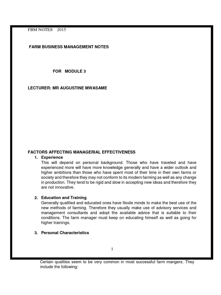 Farm Business Management Notes | Download Free PDF | Agriculture | Risk