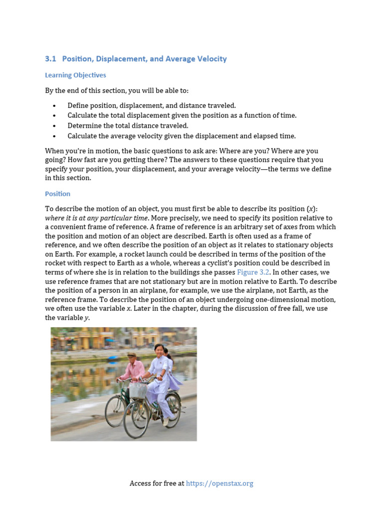 3 1 Position Displacement and Average Velocity | PDF | Velocity | Euclidean Vector