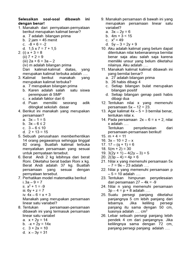 Latihan Soal Matematika 2023 | PDF