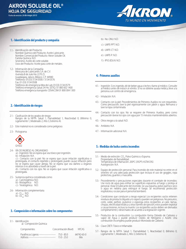 Aceite Akron Soluble Oil | PDF | Combustión | Agua