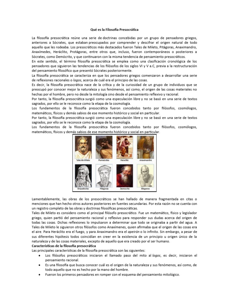 Filosofía Presocrática: Orígenes y Características | PDF | Filosofía ...