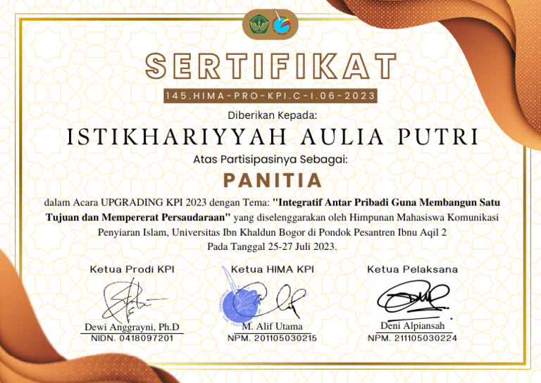 Contoh Sertifikat Panitia Acara | PDF