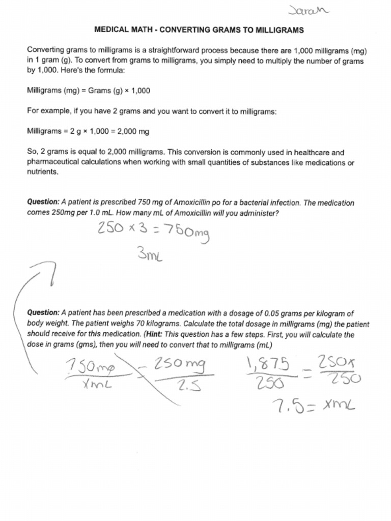 Student Work Ahm-11-Pharm-Dosage Calculations | PDF