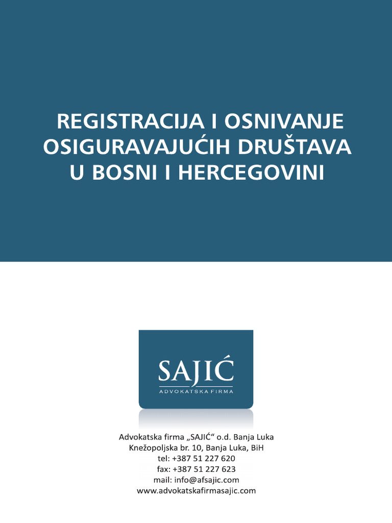 Registracija I Osnivanje Osiguravajucih Drustava U BiH Prelom | PDF