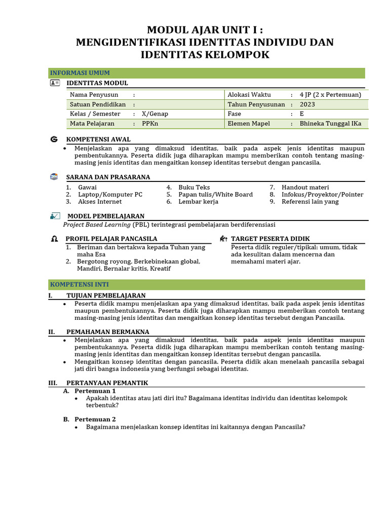 Contoh Modul Ajar PKN | PDF