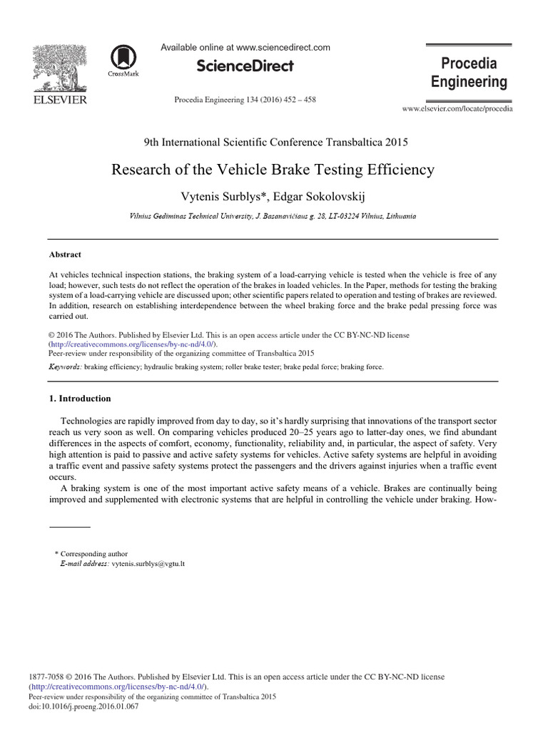Research of The Vehicle Brake Testing Efficiency | PDF | Vehicles ...