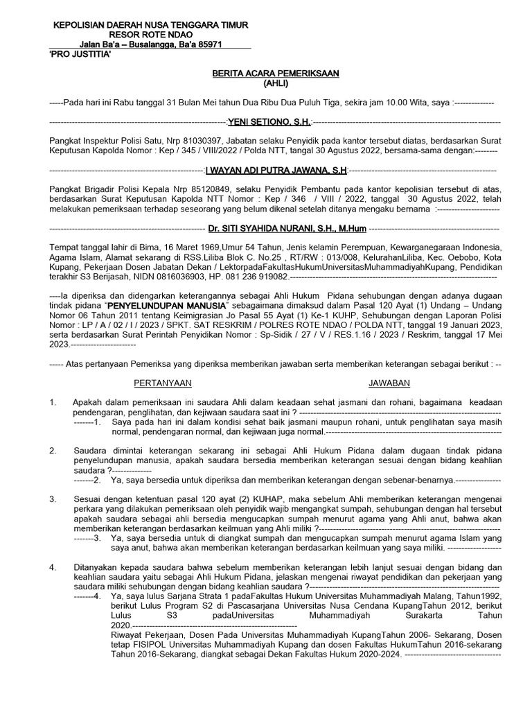 BAP AHLI HUKUM PIDANA Daeng Tika | PDF