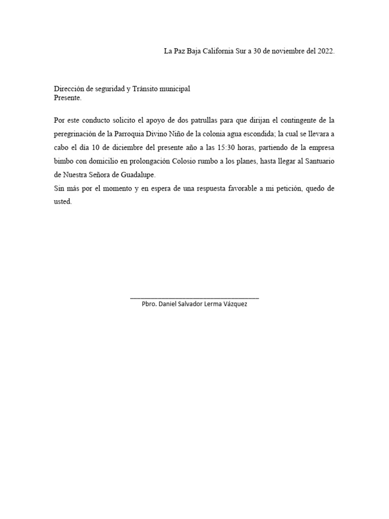 Oficio Solicitud De Patrulla Pdf