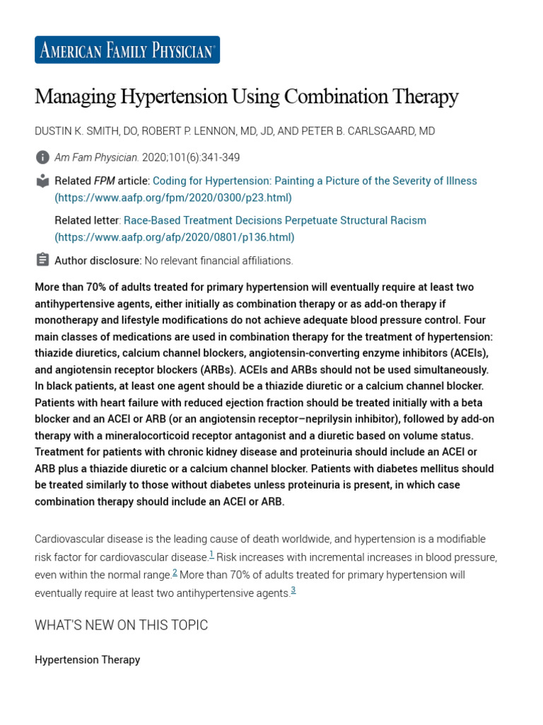 Managing Hypertension Using Combination Therapy - AAFP | Download Free PDF | Hypertension ...