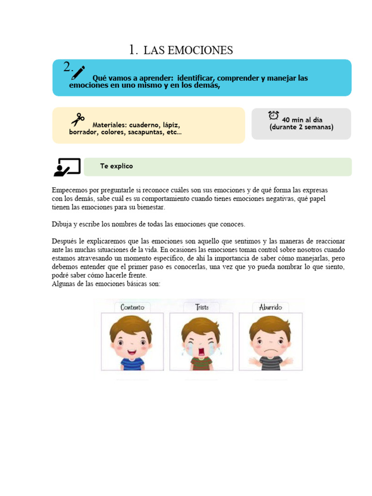 Actividades para Identificar Emociones Niños | PDF | Las emociones ...