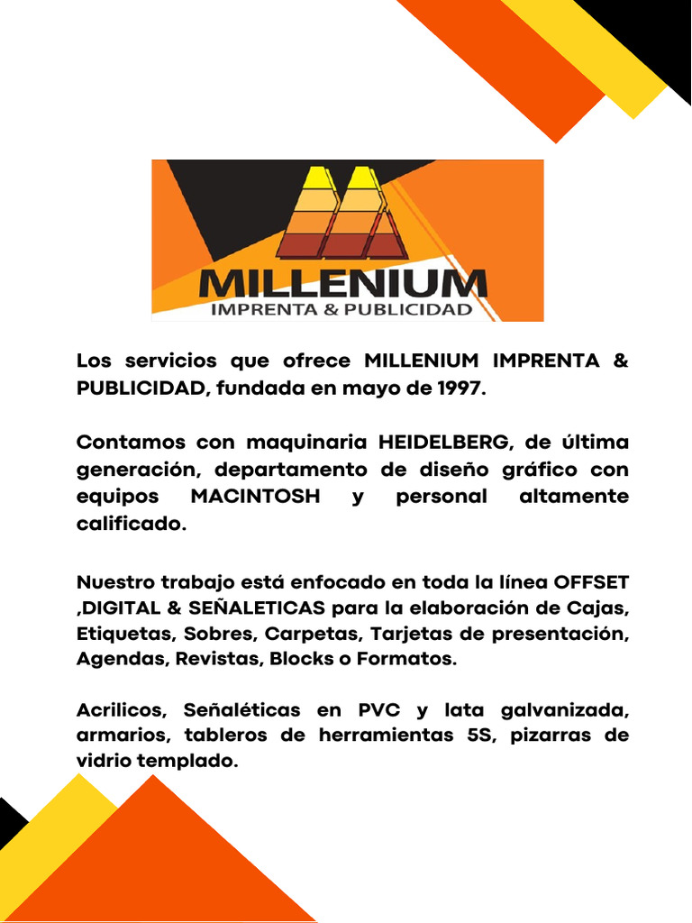 Servicios de Impresión y Publicidad Millenium | PDF