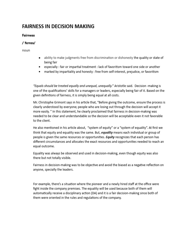 Fairness in Decision-Making Explained | PDF | Decision Making | Social ...