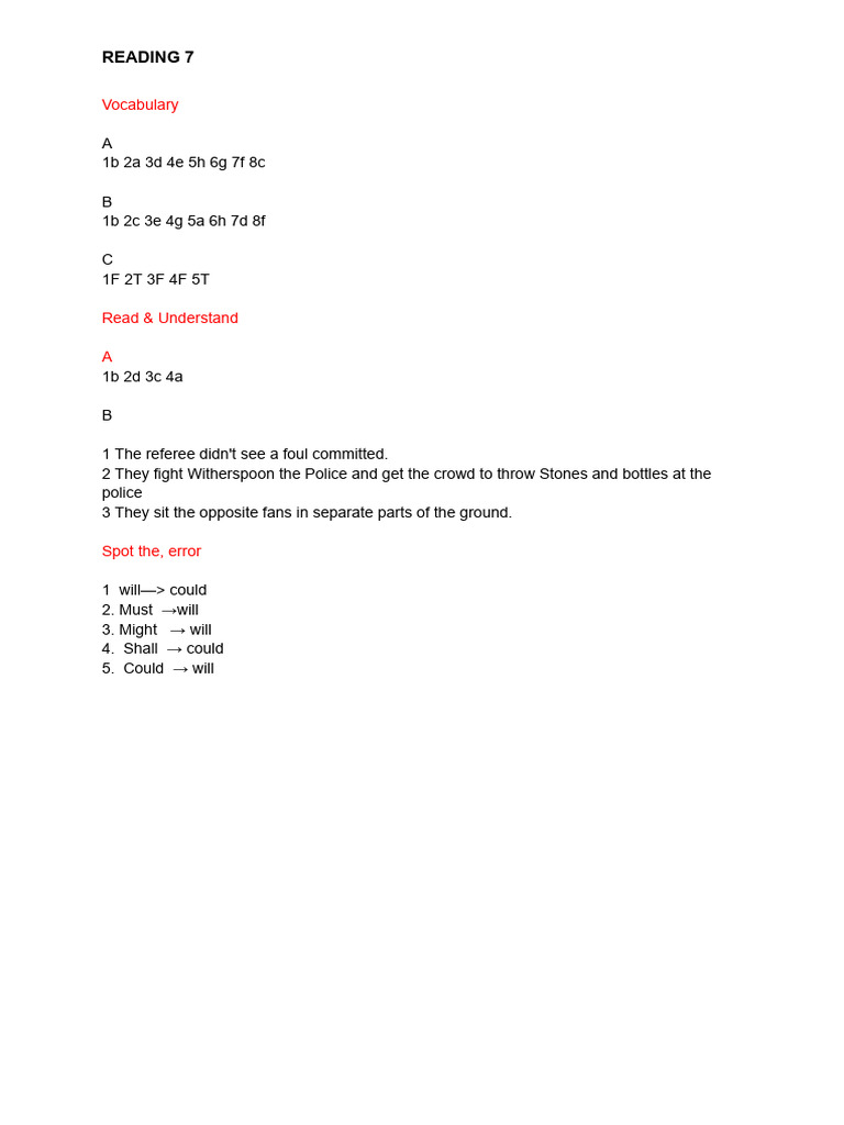Vocabulary & Reading Exercise | PDF