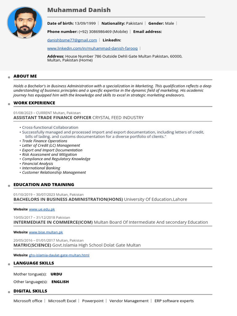 Muhammad Danish Resume. | PDF
