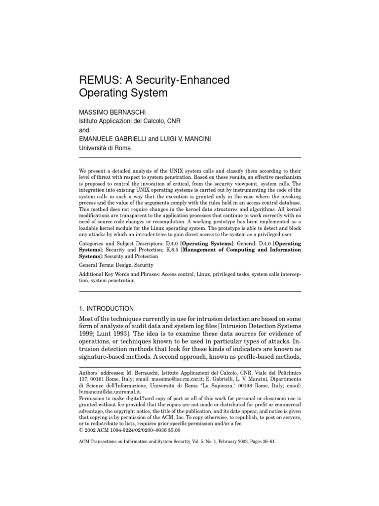Remus A Security Enhanced Operating Syst | PDF | Operating System ...