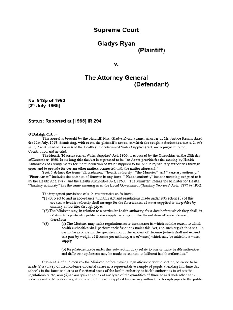 Ryan v Attorney General: Fluoridation Case | PDF | Fluoride | Fluorine