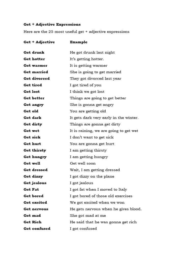 Get + Adjective Expressions | PDF