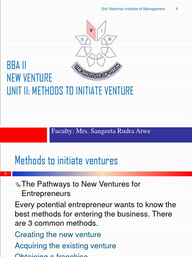 Unit II Methods To Initiate Ventures | PDF | Franchising | Economies
