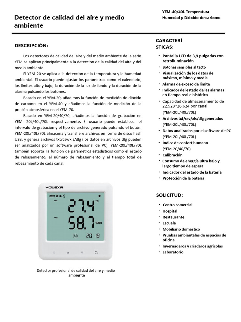YEM 40L - Medidor de CO2 - ESPAÑOL | PDF | La contaminación del aire ...