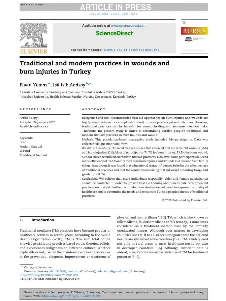Traditional and Modern Practices in Wounds and Burn Injuries in Turkey ...