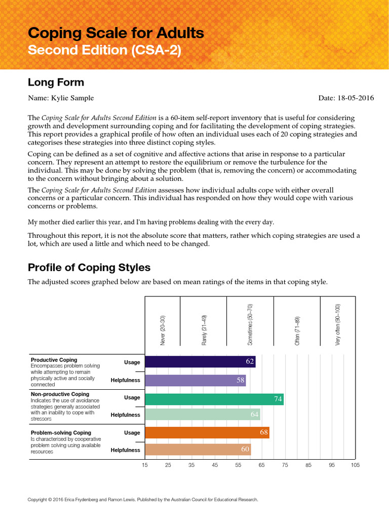 Coping Scale For Adults 2 Long Form Kylie Sample | Download Free PDF ...