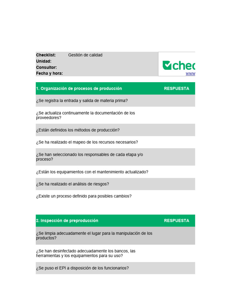 Modelo de Checklist-Gestion de Calidad | PDF | Business