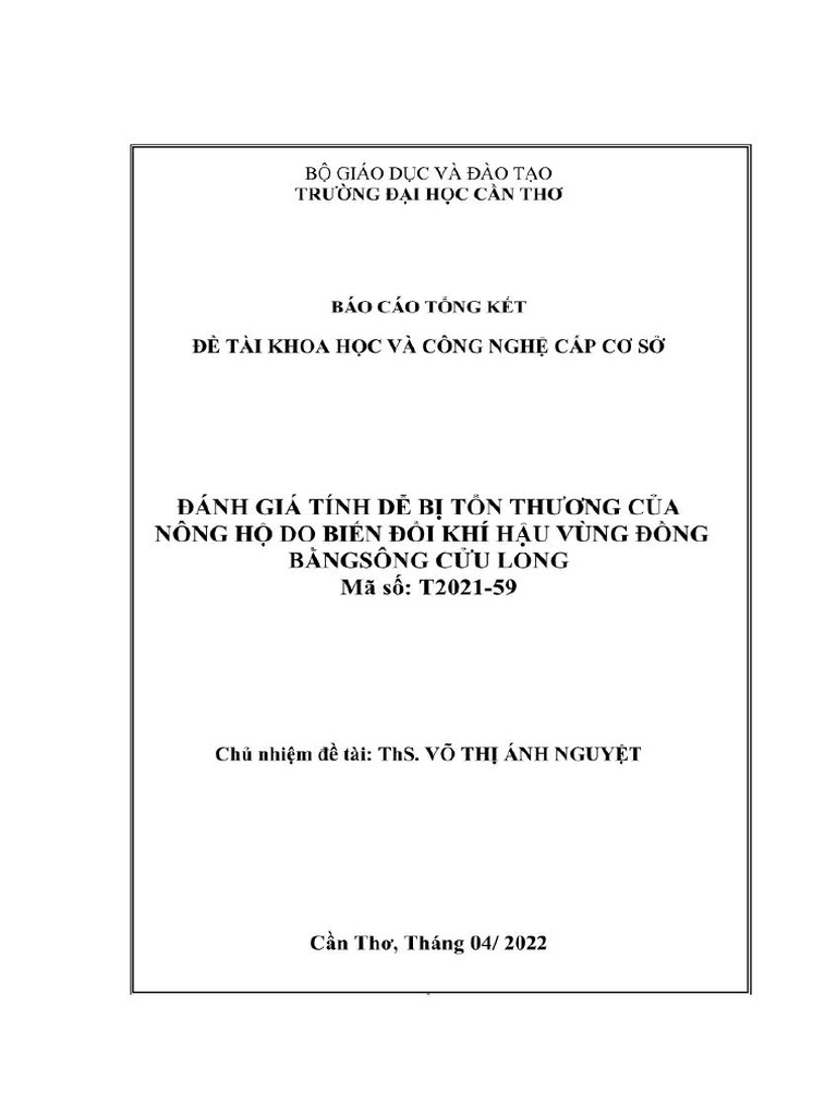 Đánh Giá Tính Dễ Bị Tổn Thương Của Nông Hộ Do Biến Đổi Khí Hậu Vùng ...