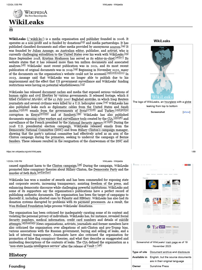 Wiki Leaks | PDF | Wiki Leaks | Julian Assange