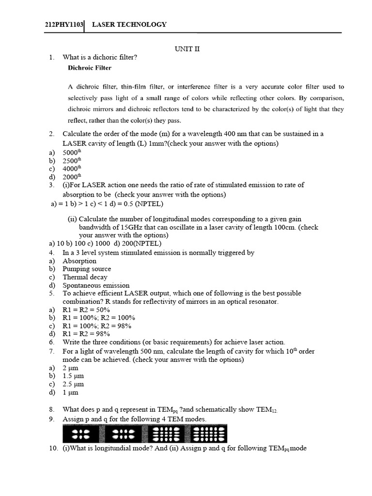 Unit Ii Part A & Part B | PDF | Laser | Electronics Unit Ii Part A & Part B | PDF | Laser | Electronics