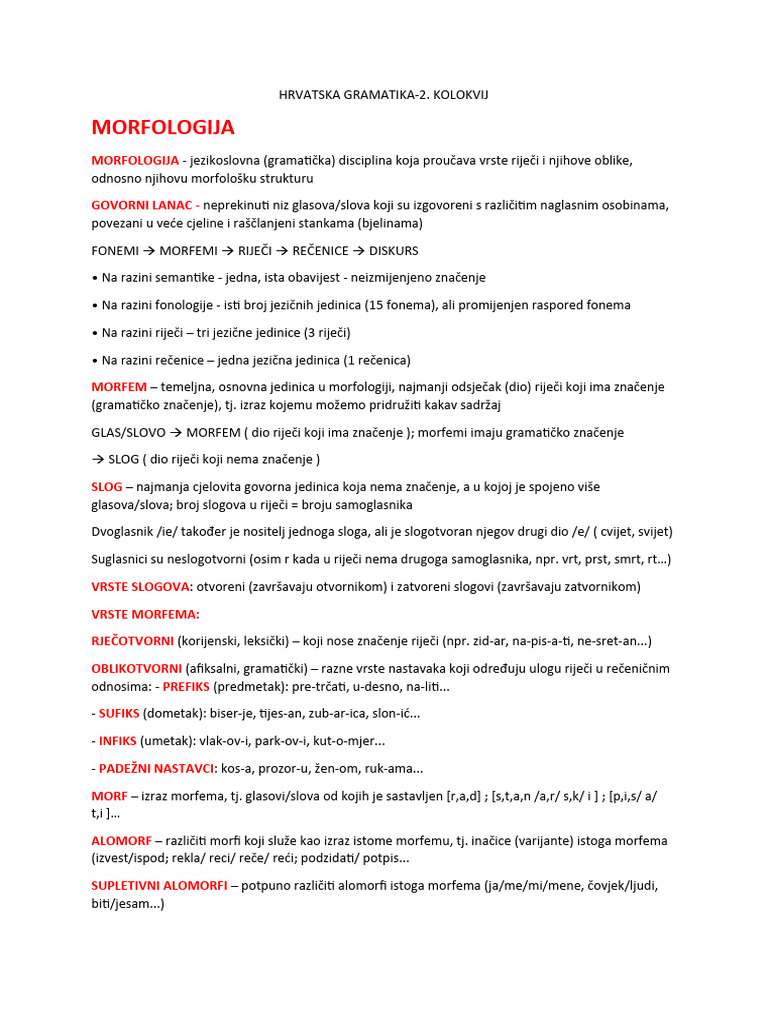 Hrvatska Gramatika - 2. Kolokvij | PDF