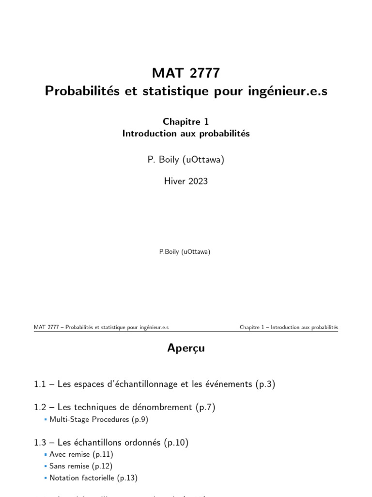 Introduction aux probabilités pour ingénieurs | PDF | Théorie des ...
