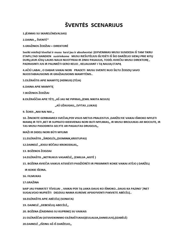 Šventės Scenarij Us | PDF