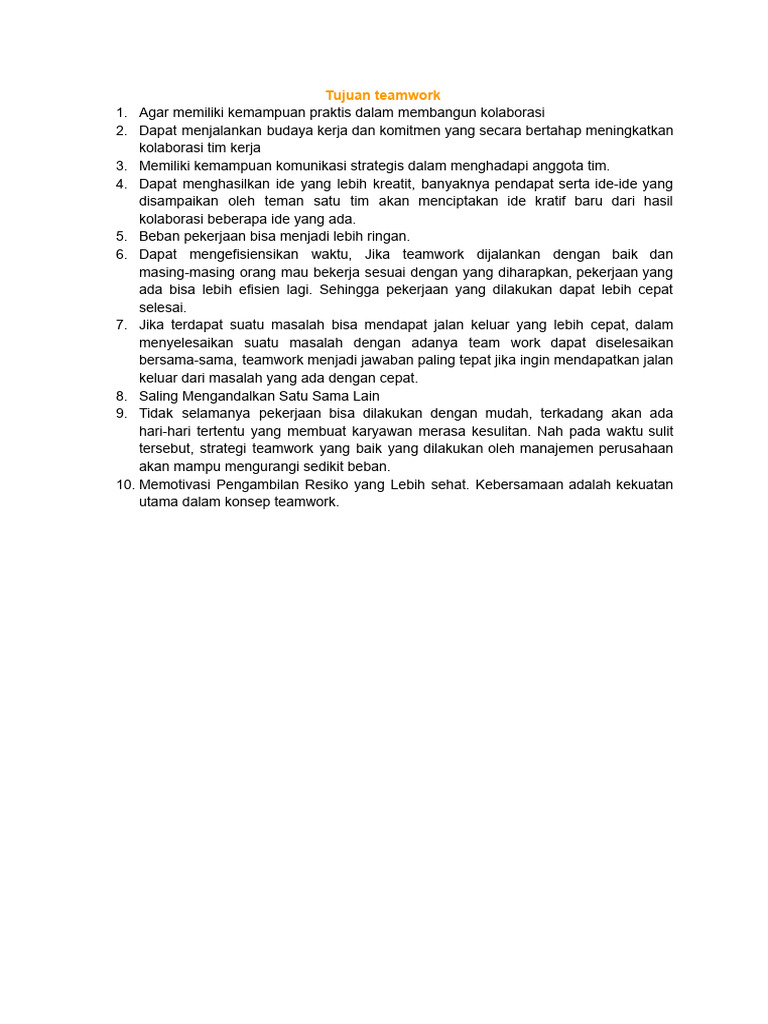Tujuan Teamwork | PDF