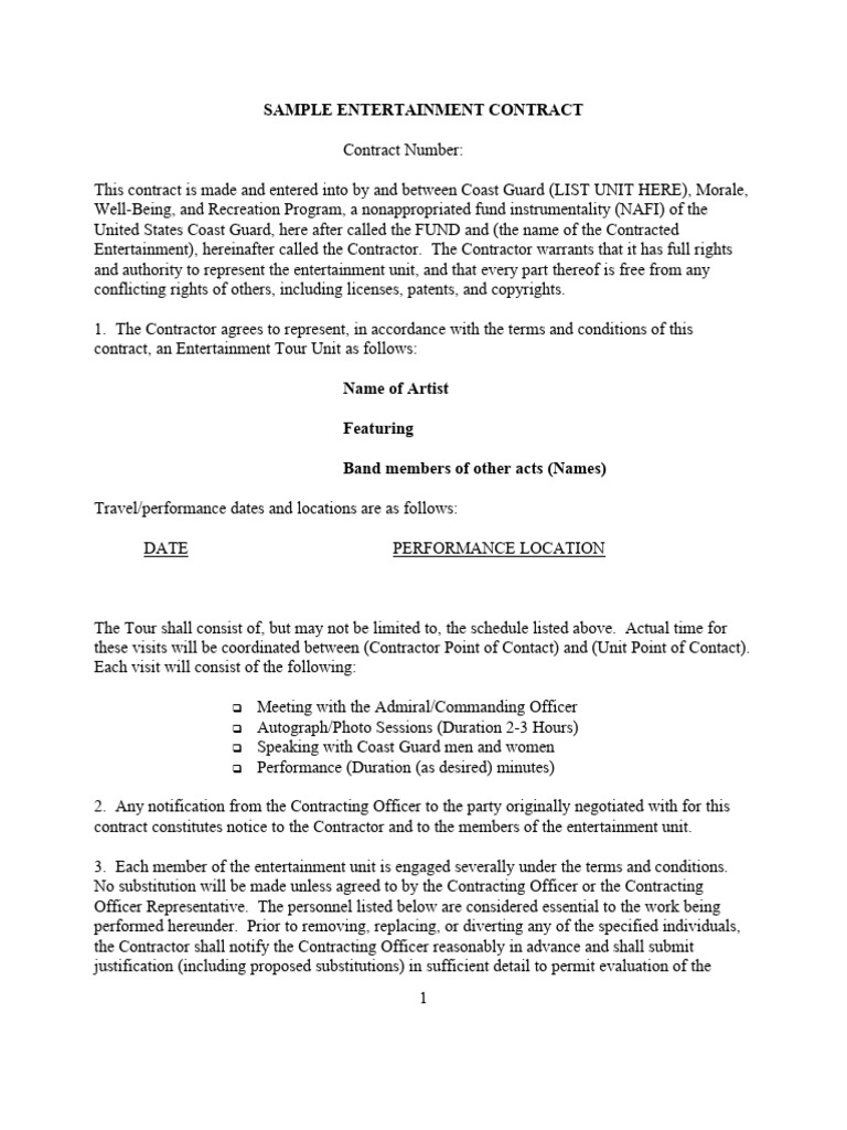 Entertainment Contract Sample | Download Free PDF | Indemnity | Civil ...