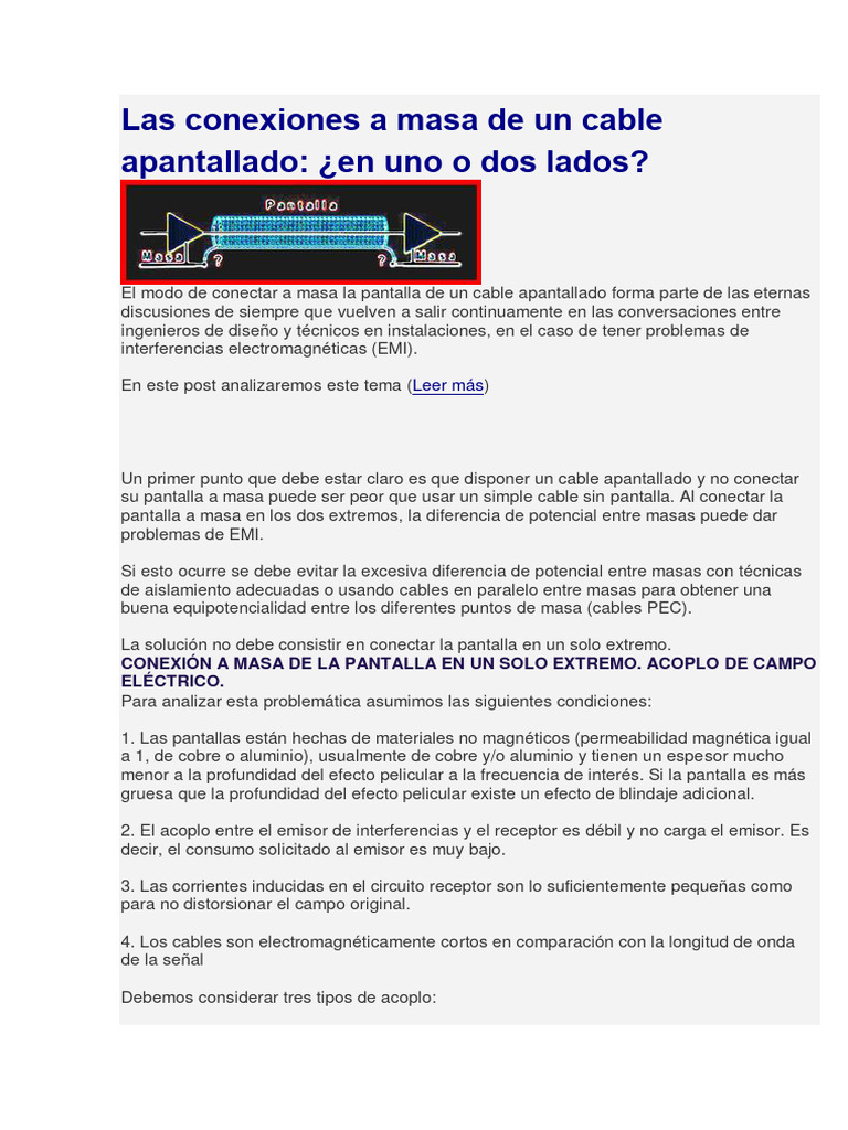 Apantallado de Cables | PDF | Corriente eléctrica | Resistencia Eléctrica y Conductancia