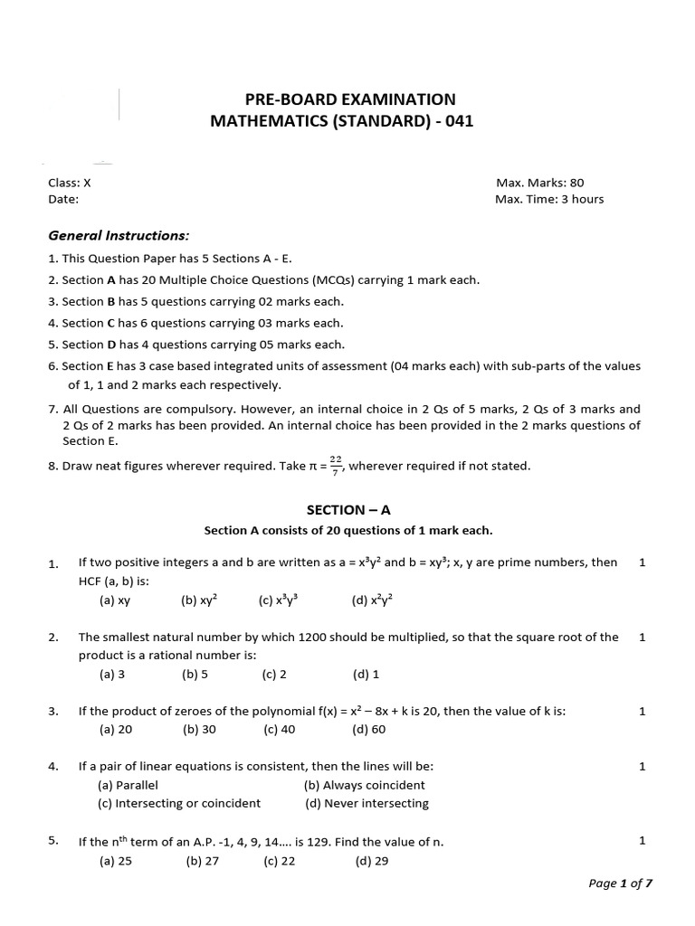Math-Class X - CPBE 2023 QP | PDF | Sphere | Circle