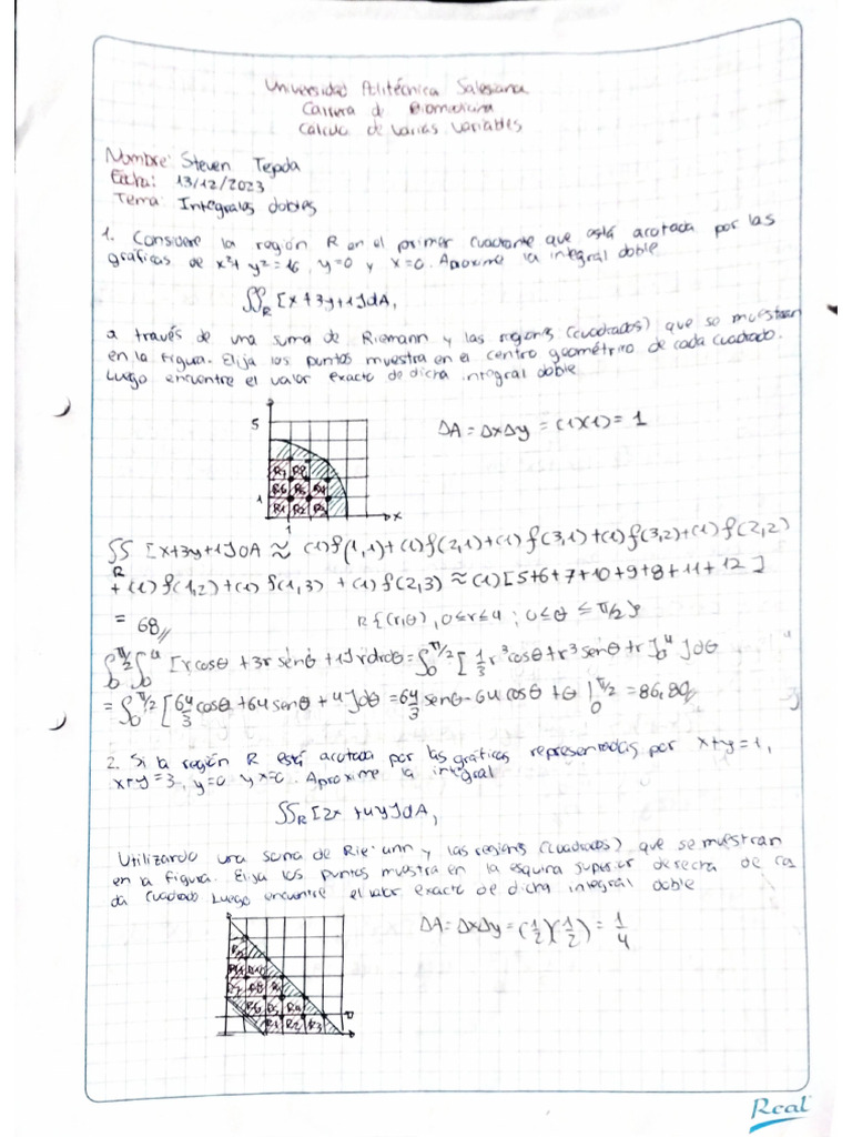 Steven Tejada - CVV - Integrales Dobles | PDF