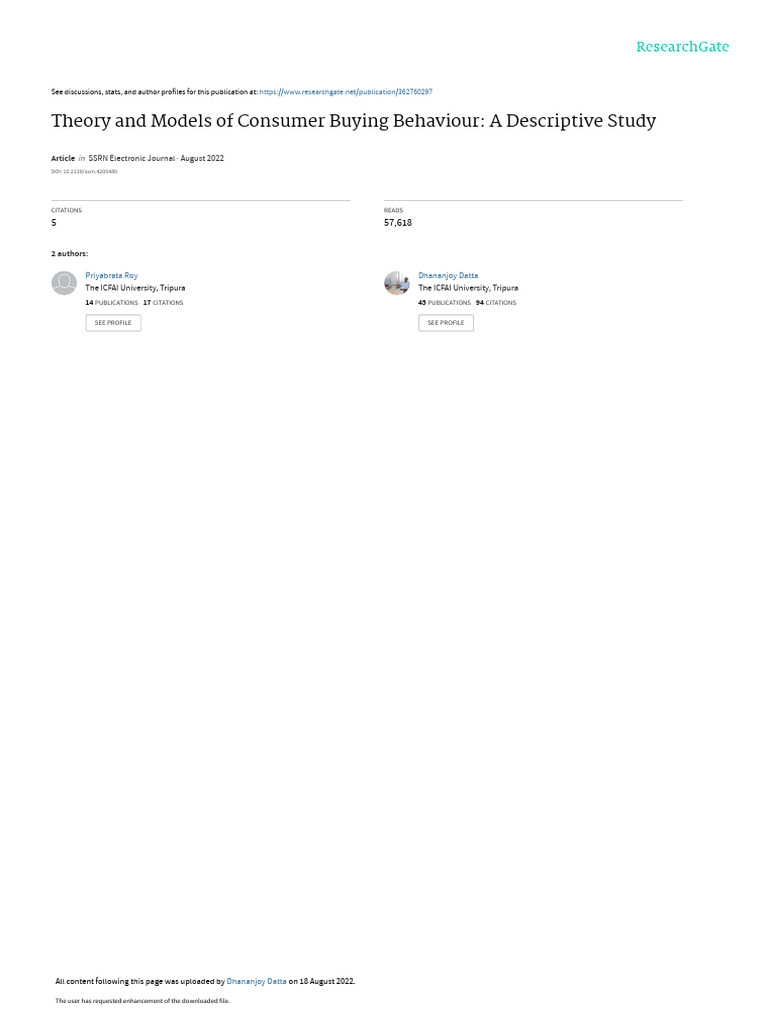 Theory and Models of Consumer Buying Behaviour A Descriptive Study24-P-AUGUST-1868 | PDF ...