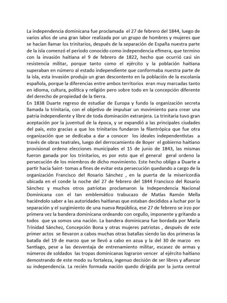 La Independencia Dominicana Fue Proclamada El 27 de Febrero Del 1844 ...