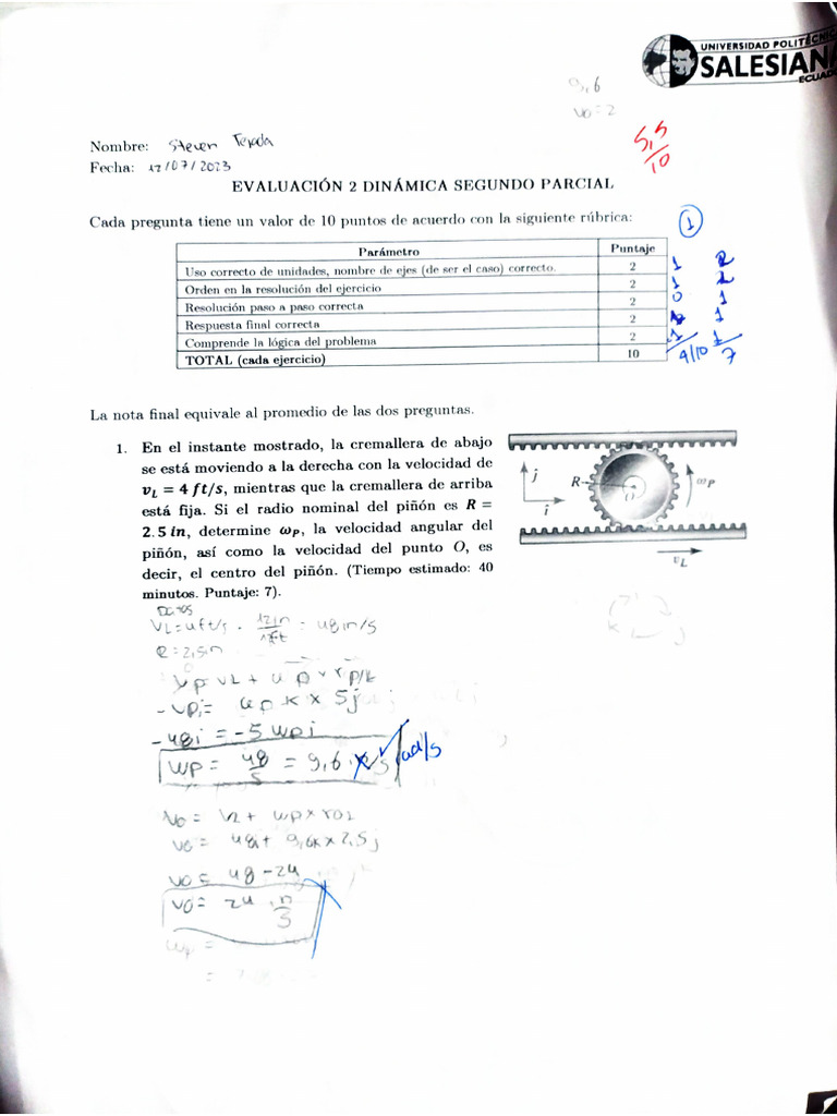 Steven Tejada - G1-Dinámica - Prueba 4 | PDF
