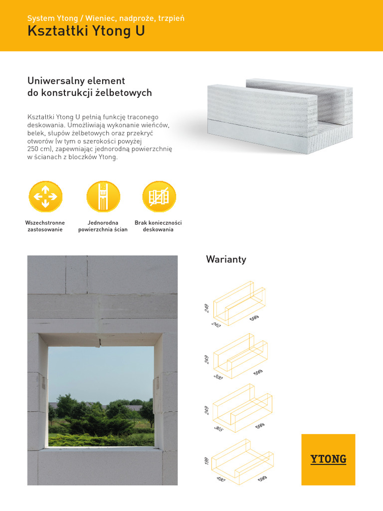 Kształtki Ytong U: Uniwersalny Element Do Konstrukcji Żelbetowych | PDF