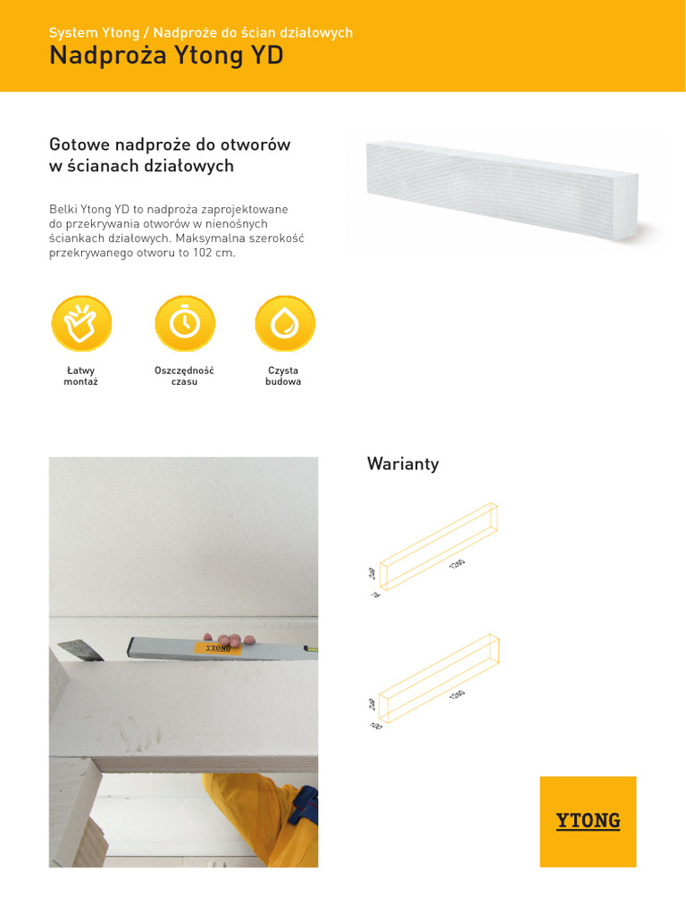 Nadproża Ytong YD: Gotowe Nadproże Do Otworów W Ścianach Działowych | PDF