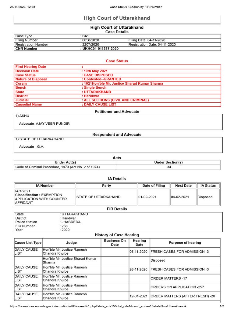 Case Status - Ashu | PDF | Advocate | Courts