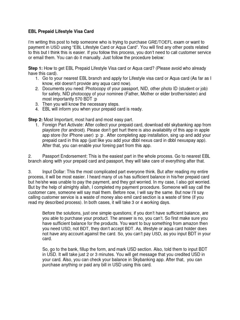 EBL Lifestyle Card Process | PDF | Debit Card | Mobile App