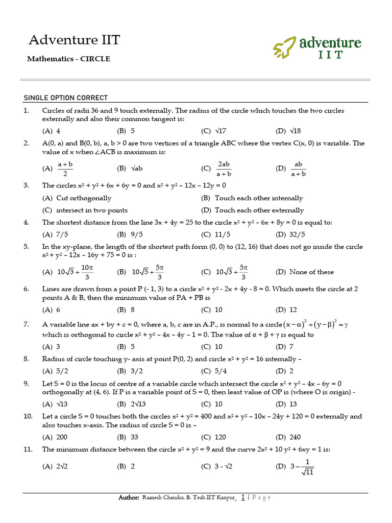 Circle Jee Questions Pdf Circle Elementary Geometry