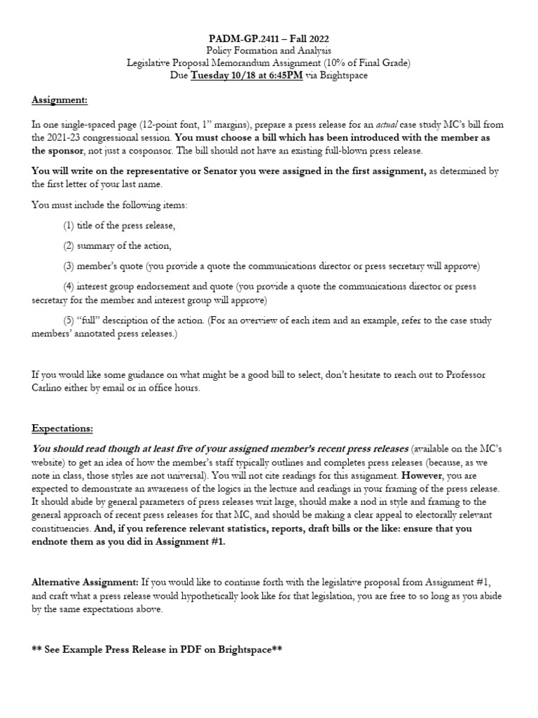 PA Fa22 Press Release Assignment | PDF
