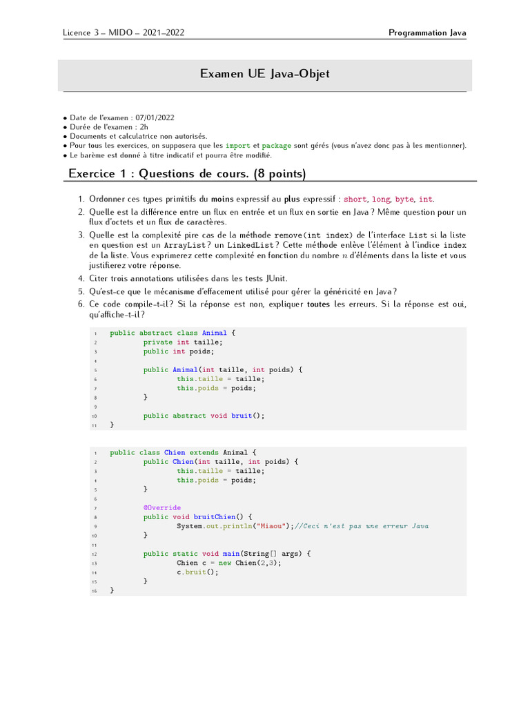 Exam 2022 | PDF | Java (Langage de programmation) | Programmation ...